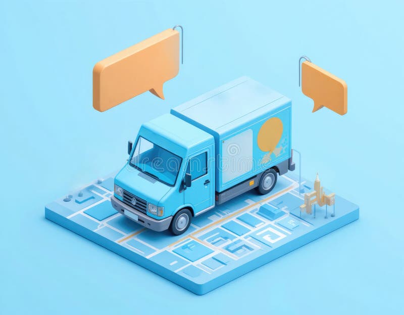 Delivery Truck with Chat Bubbles on Map for Business and Logistics ...