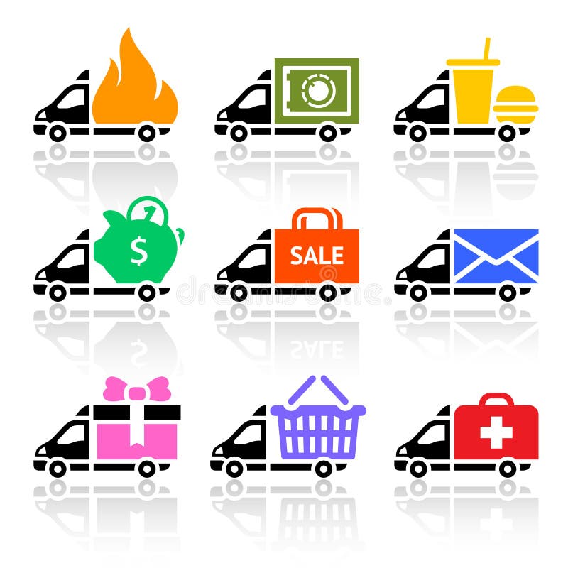 Delivery Truck Colored Icons Stock Vector - Illustration of badge ...