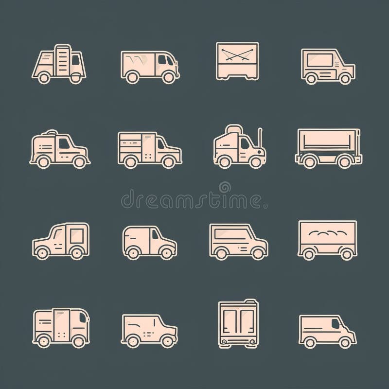 Delivery Truck Icons Collection Stock Illustration - Illustration of ...