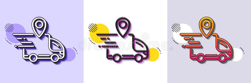 Delivery Truck Line Icon. Courier Location Sign. Halftone Dotted ...