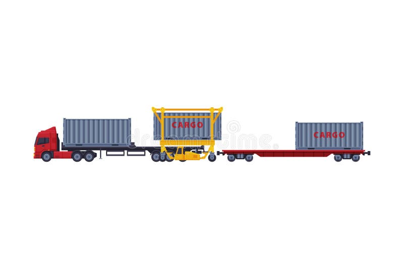 Delivery Truck, Loading of Cargo Container on Trailer Vector ...