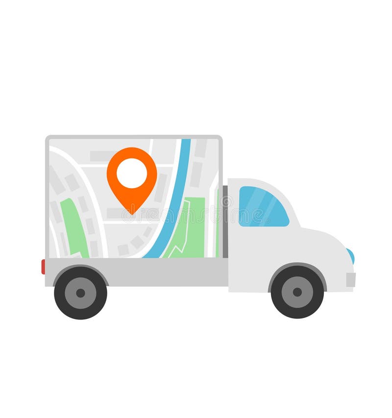 Delivery Truck with a Map on a Truck Parcel Tracking Flat Vector ...