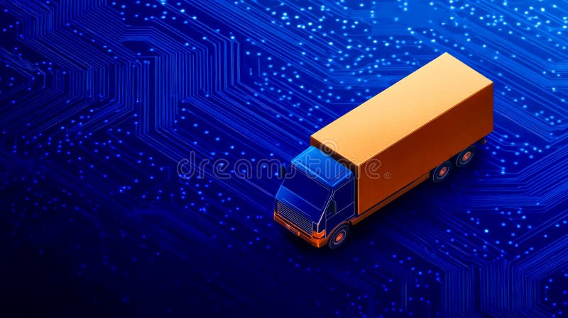 Delivery Truck Moving on Circuit Board Representing Logistics ...
