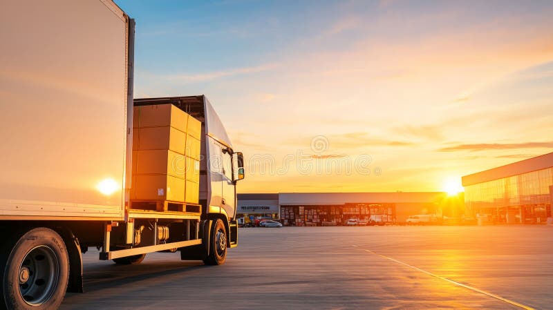 Delivery Truck Parked at Sunrise, Ready for Loading and Unloading Cargo ...