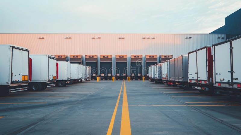 Delivery Trucks Lined Up in Front of Loading Docks at a Large ...