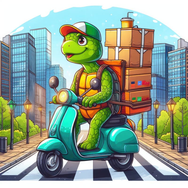 A Delivery Turtle on a Scooter. Illustration Stock Illustration ...
