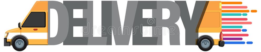 Delivery Typography with Delivery Car Stock Vector - Illustration of ...