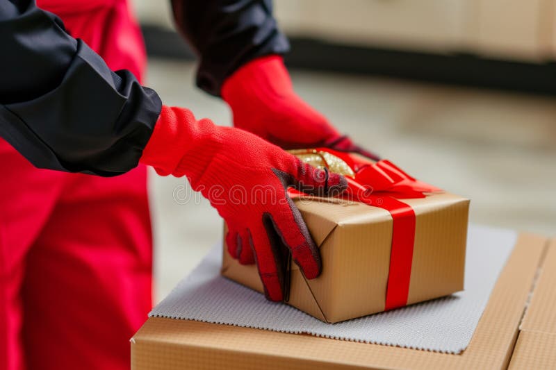 Delivery Uniformed Arm Placing a Gift on a Clean Mat Stock Photo ...