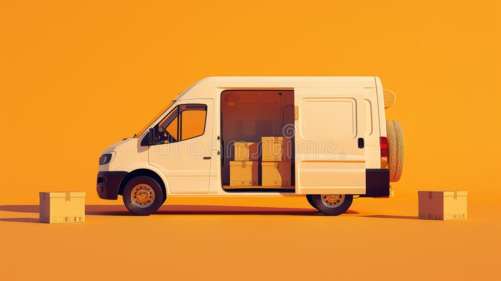Delivery Van with Boxes on an Orange Background, Generative AI Stock ...