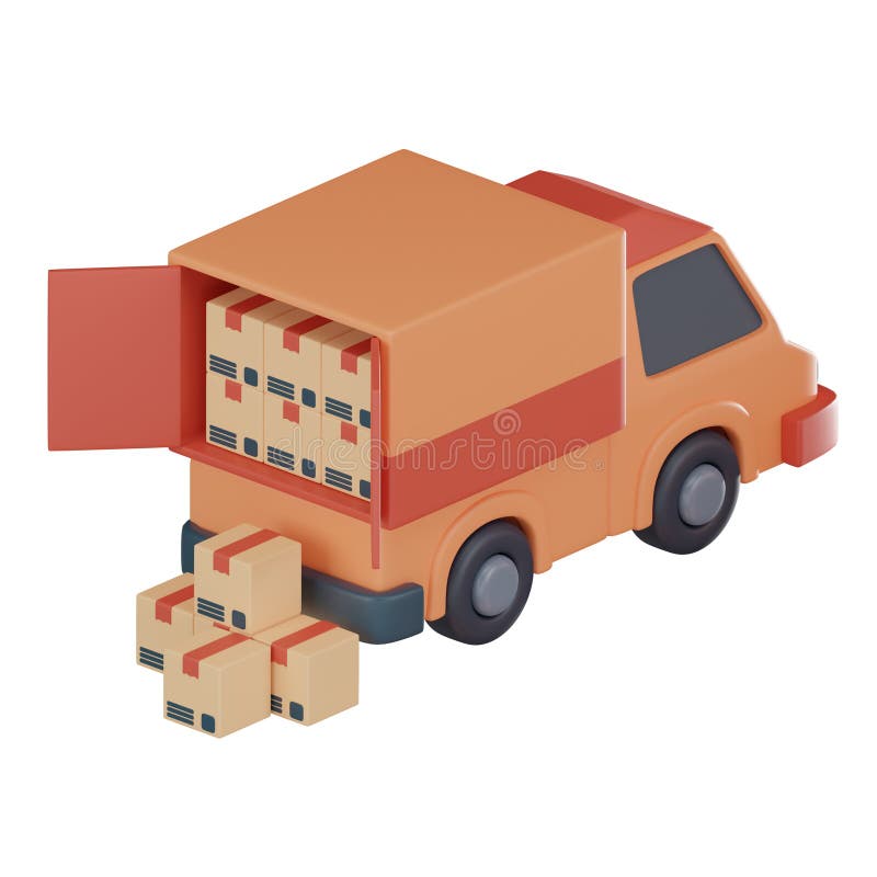 Delivery Van Cardboard Boxes Logistics Icon 3D Render Stock ...