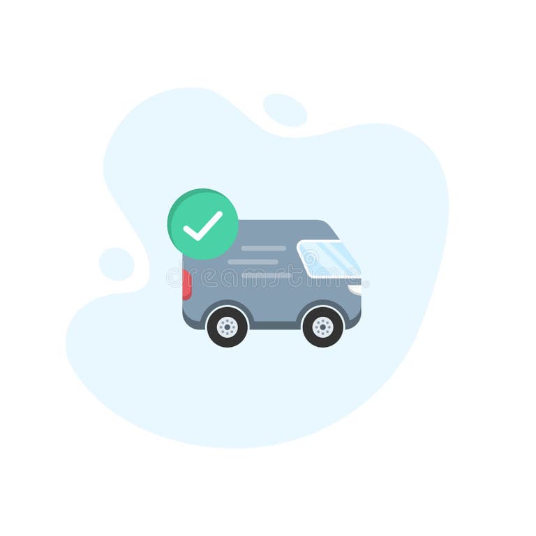 Delivery Van with Check Icon in Excellent Flat Design. Vector ...