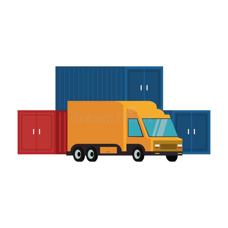 Delivery Van with Containers Isolated Stock Vector - Illustration of ...