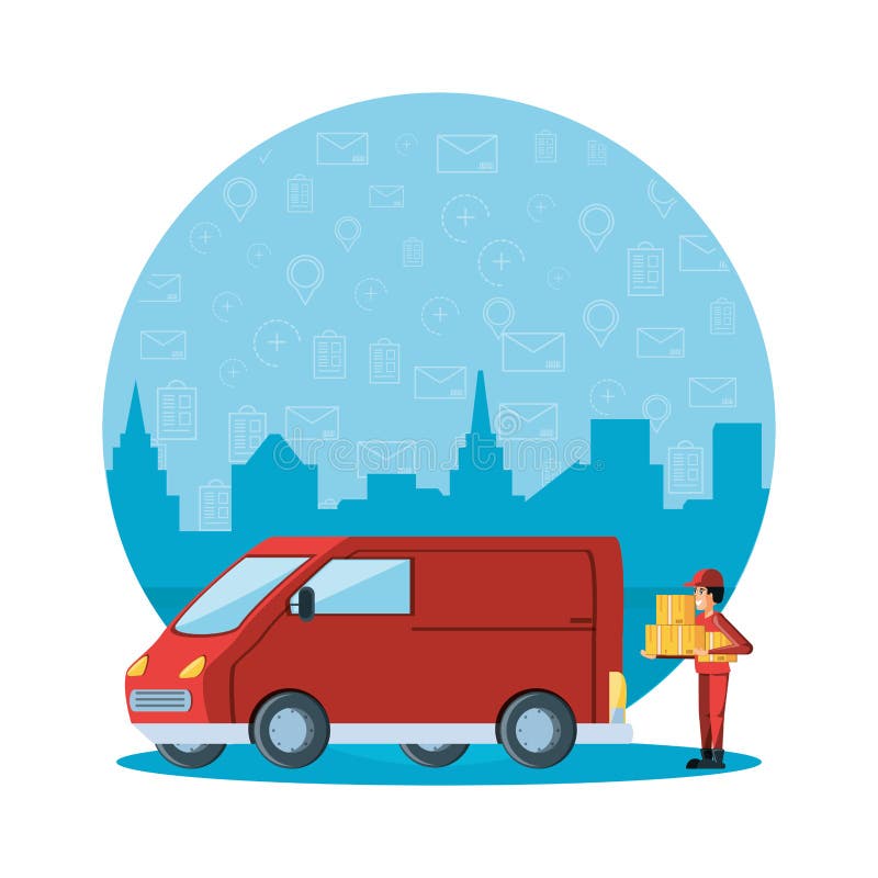 Delivery Van with Courier Worker Logistic Service Stock Vector ...
