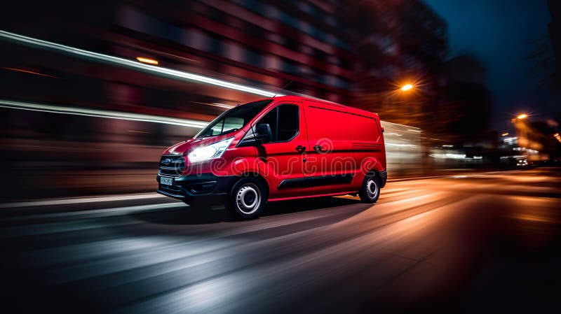 Delivery Van Delivers at Night Stock Photo - Image of logistic, fast ...