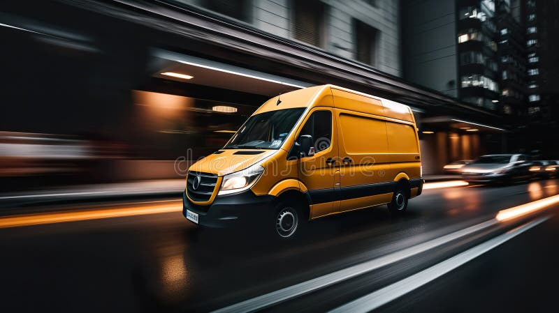 Delivery Van Delivers at Night Stock Photo - Image of distribution ...