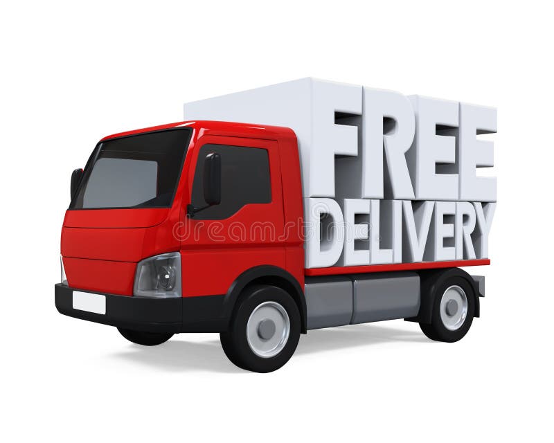Delivery Van with Free Delivery Text Stock Illustration - Illustration ...