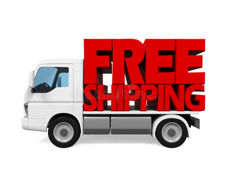 Delivery Van with Free Shipping Text Stock Illustration - Illustration ...