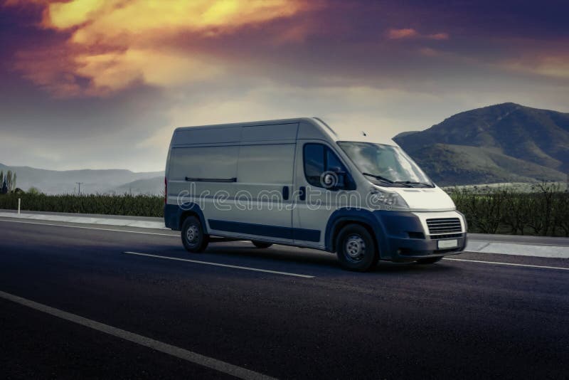 Delivery Van on Highway stock photo. Image of freight - 245175110