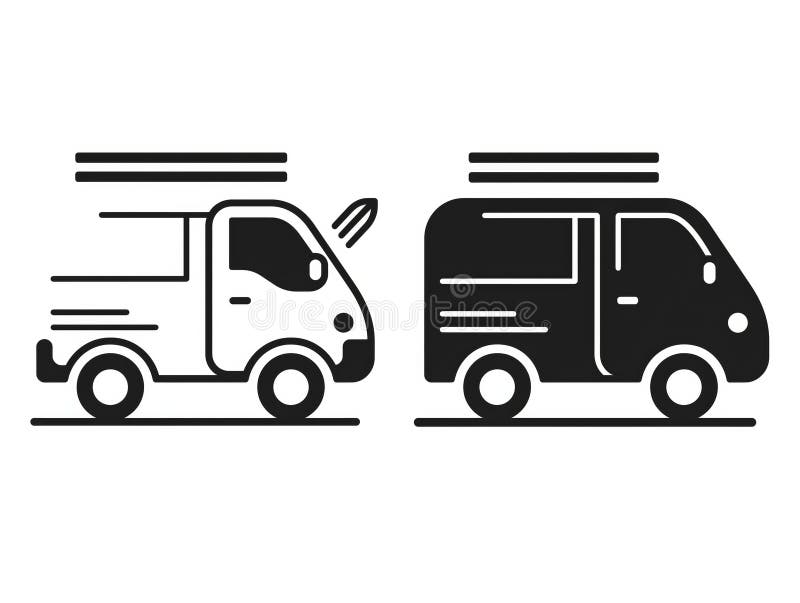 Delivery Van Icons in Black and White Stock Illustration - Illustration ...
