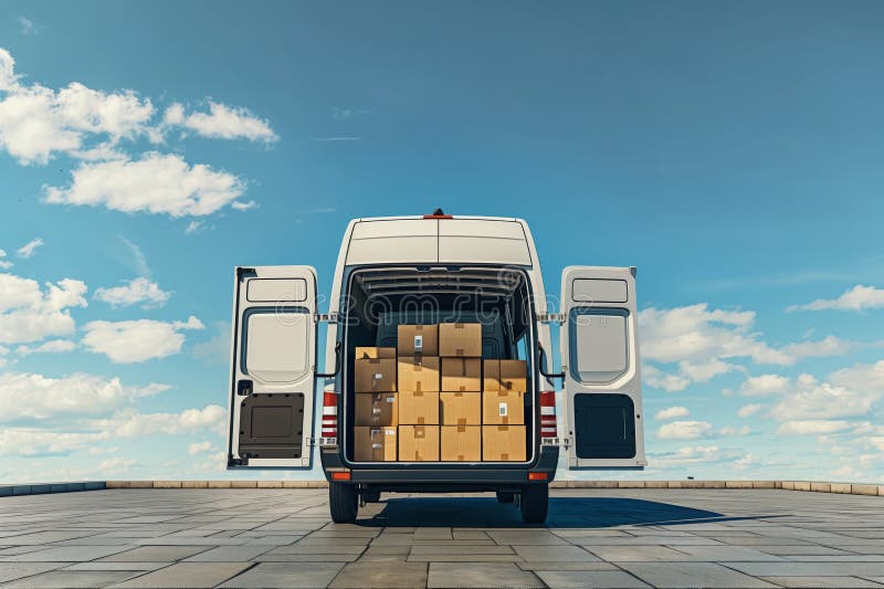 A Delivery Van Loaded with Boxes Under a Bright Blue Sky Stock Image ...