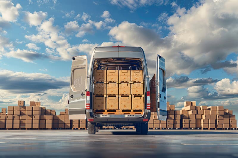 A Delivery Van Loaded with Boxes Under a Bright Blue Sky Stock Image ...