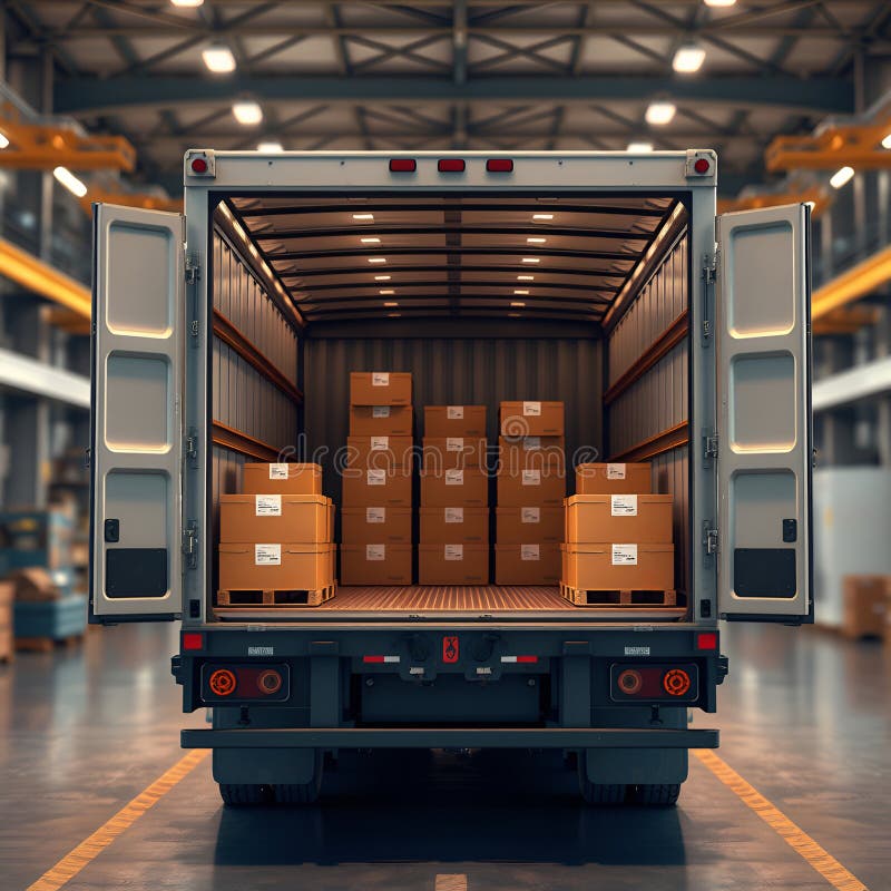 Delivery Van Loaded with Packages for Shipping and Logistics Stock ...