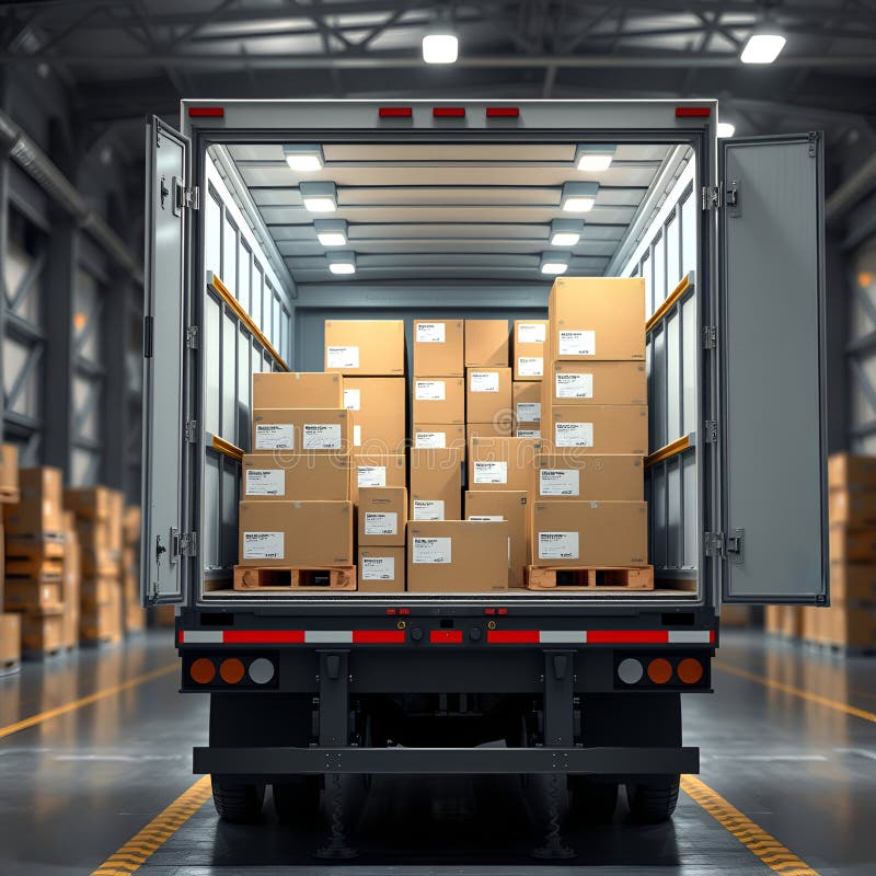 Delivery Van Loaded with Packages for Shipping and Logistics Stock ...