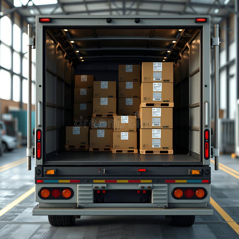 Delivery Van Loaded with Packages for Shipping and Logistics Stock ...
