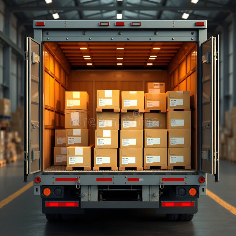 Delivery Van Loaded with Packages for Shipping and Logistics Stock ...