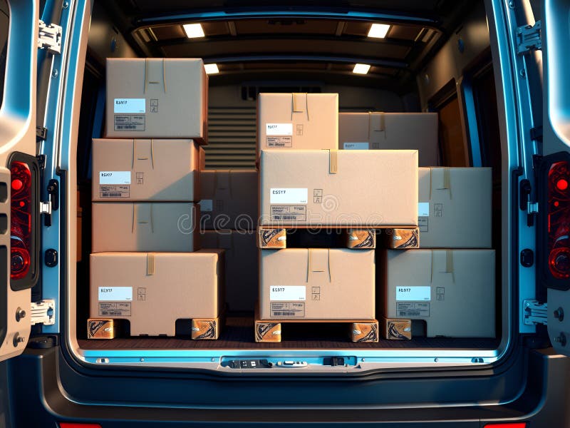 Delivery Van Loaded with Packages for Shipping and Logistics Stock ...