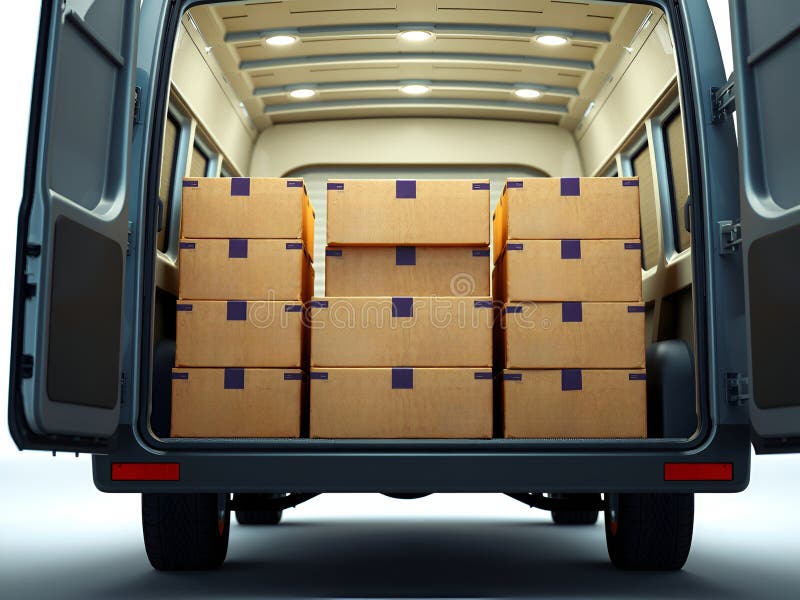 Delivery Van Loaded with Packages for Shipping and Logistics Stock ...