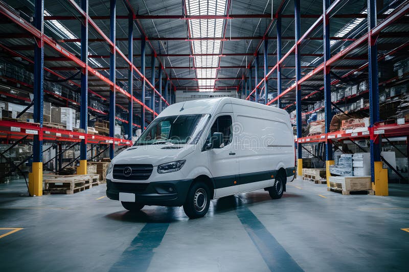 Delivery Van at Logistics Warehouse, Ready for Distribution Stock ...