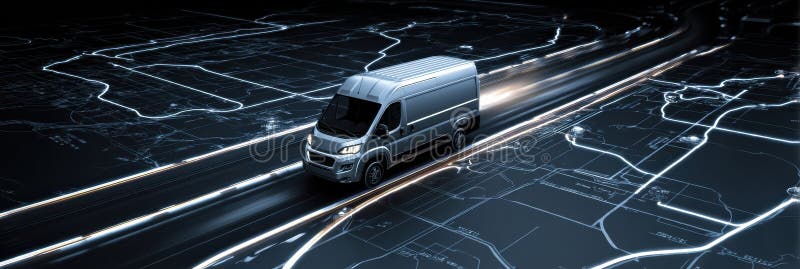 Delivery Van Navigating GPS Route Lines with Upper Zone Light during ...