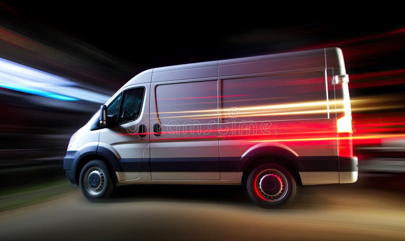 Delivery Van with Neon Lights Speeding through the City Creating Using ...