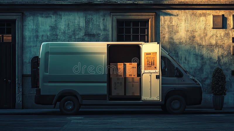 Delivery Van with Open Door with Cardboards Stock Illustration ...