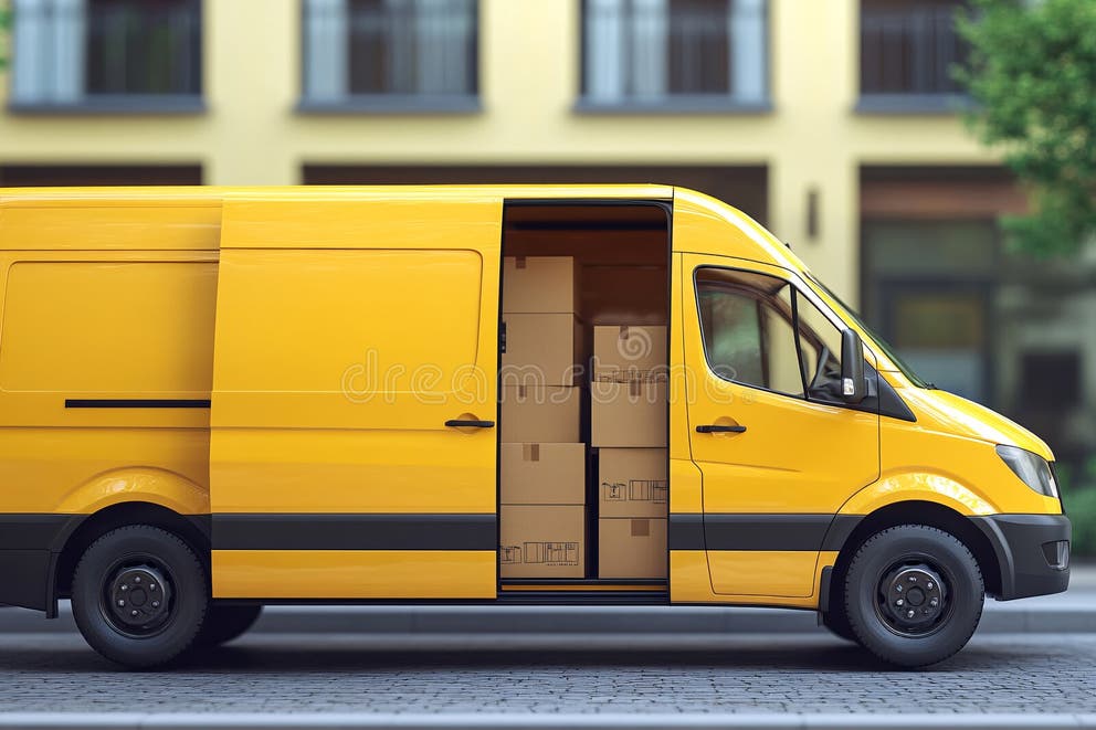 Delivery Van with Open Door with Cardboards Stock Illustration ...