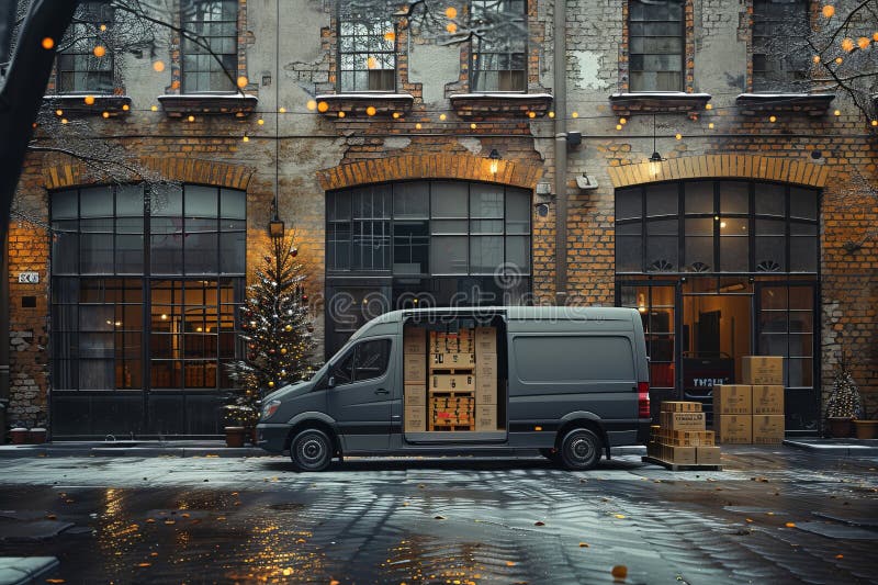 Delivery Van Parked in Front of Building with Open Doors Stock Photo ...