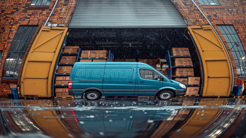 Delivery Van Parked at Warehouse Loading Dock Stock Illustration ...