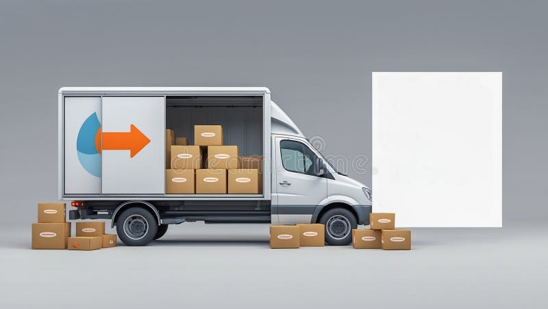 Delivery Van with Stacked Cardboard Boxes Inside Stock Illustration ...
