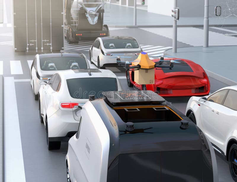 Delivery Van Stuck in Traffic Jam Stock Illustration - Illustration of ...