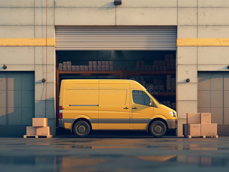 Delivery Van at Warehouse during Sunset Stock Photo - Image of supply ...