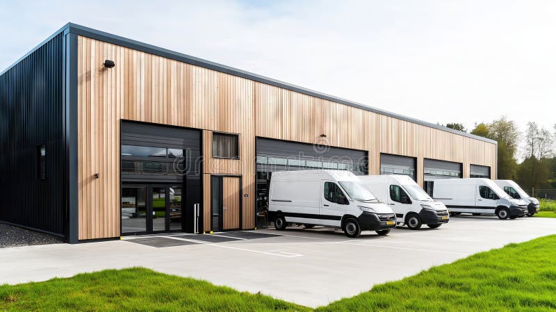 Delivery Vans Parked Outside Modern Warehouse Building Stock Photo ...