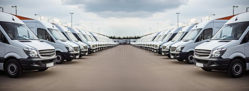 Delivery Vans are Parked in Rows. Commercial Fleet Stock Image - Image ...