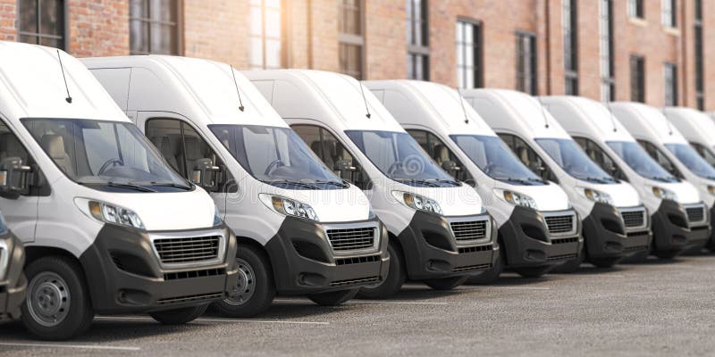 Delivery Vans in a Row. Express Delivery and Shipment Service Concept ...