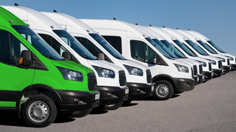 Delivery Vans in a Row. One Van Green Stock Image - Image of biogas ...
