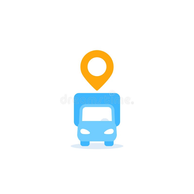 Delivery Vector Icon with Van and Map Pin Stock Vector - Illustration ...
