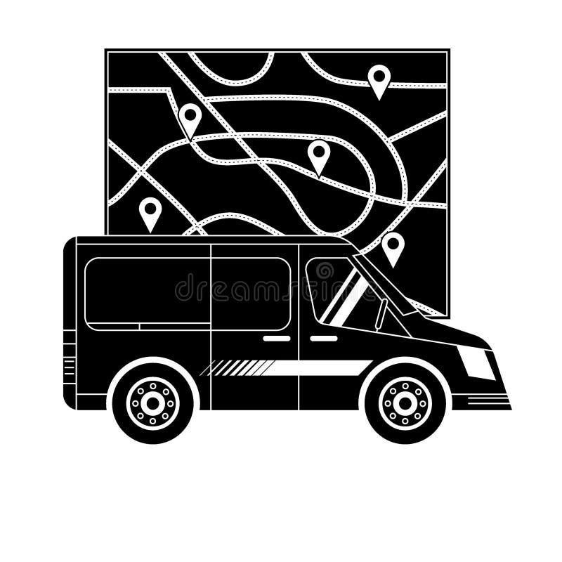 Delivery Vehicles Transport Goods Along the Route Map. E-commerce ...