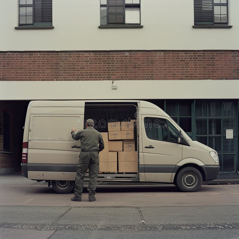 Delivery Where Two Men in Green Uniforms Load Boxes into the Back of an ...