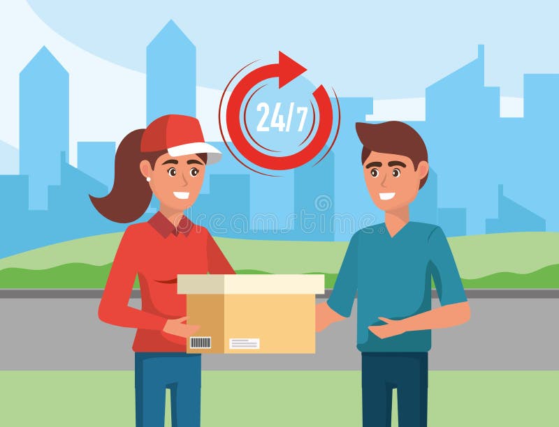 Delivery Woman with Box Distribution Service To a Man Stock Vector ...