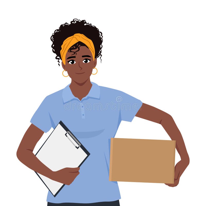 Delivery Woman Holding Package and Smile Stock Illustration ...